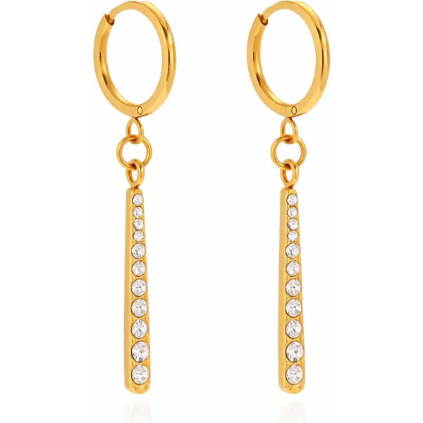 KELLERY Stainless Steel Cubic Zirconia Dangle Bar Hoop Earrings - Goldone
