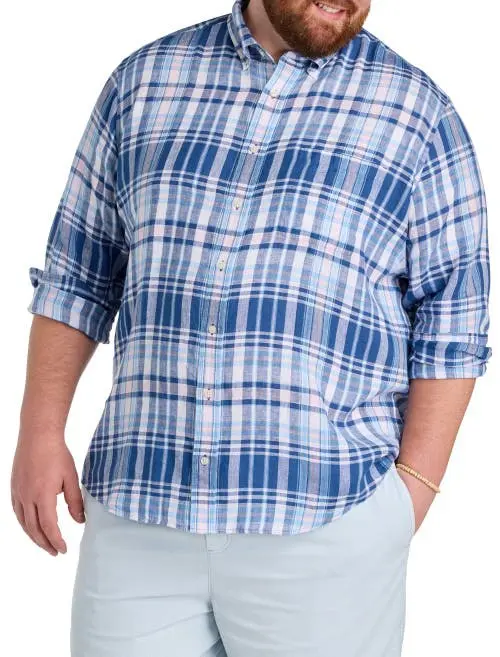 Vineyard Vines Big & Tall Pelican Point Plaid Linen Sport Shirt - Moonshine