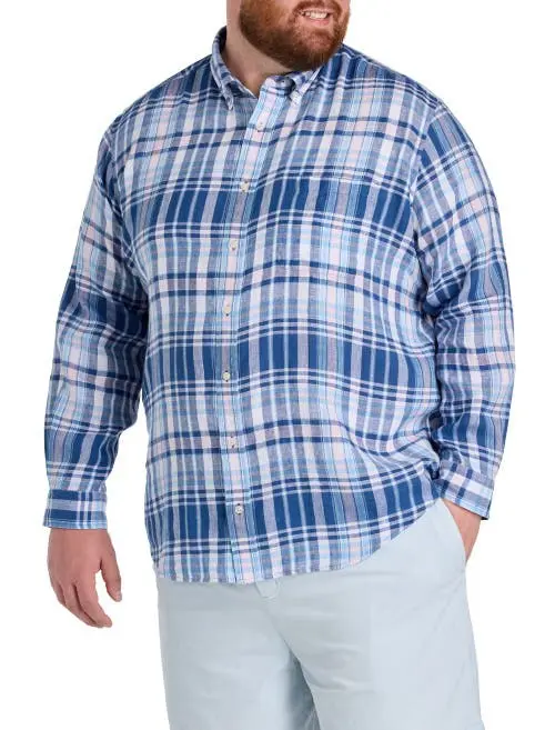 Vineyard Vines Big & Tall Pelican Point Plaid Linen Sport Shirt - Moonshine