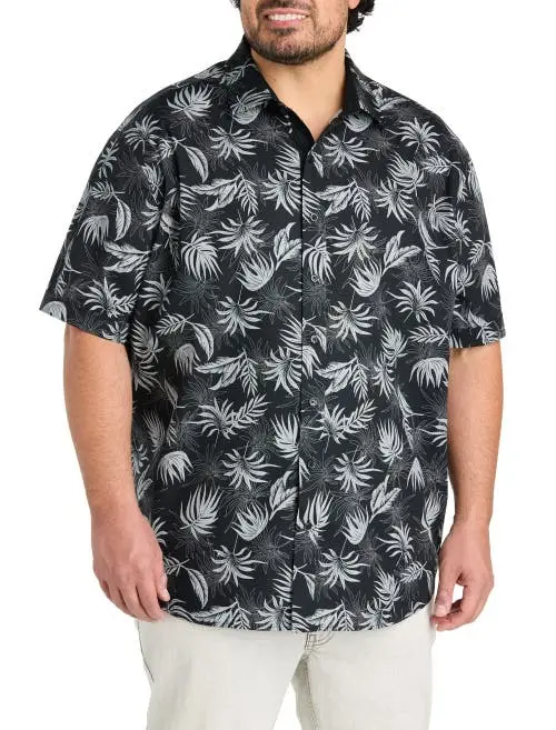 SYNRGY BY DXL Big & Tall Big Leaf Print Sport Shirt - Black