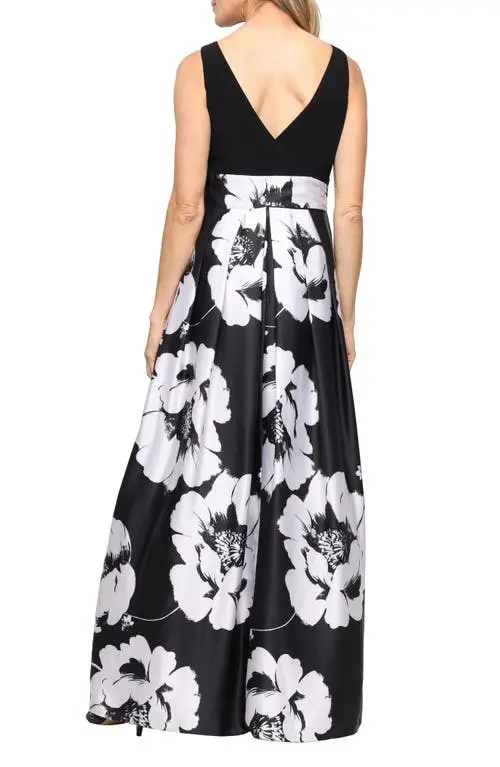 SL FASHIONS Mixed Media Floral Sleeveless Gown