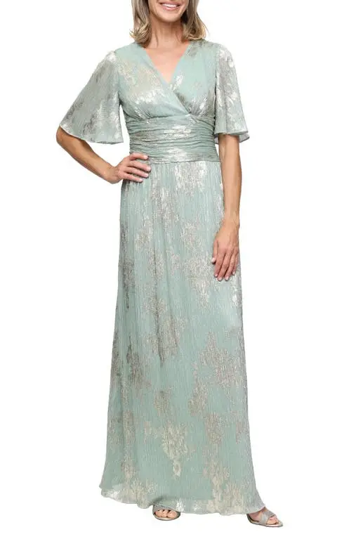 SL FASHIONS Metallic Jacquard Gown