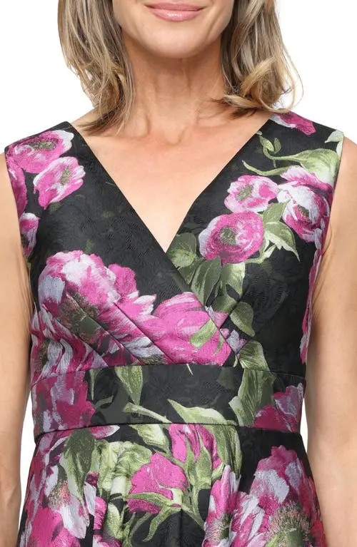 SL FASHIONS Floral Jacquard Sleeveless Cocktail Dress