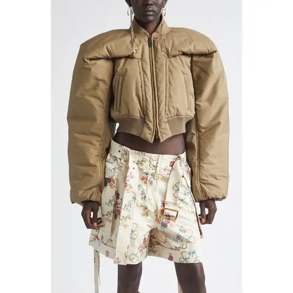 Alexander McQueen Cropped Bomber Jacket - Khaki
