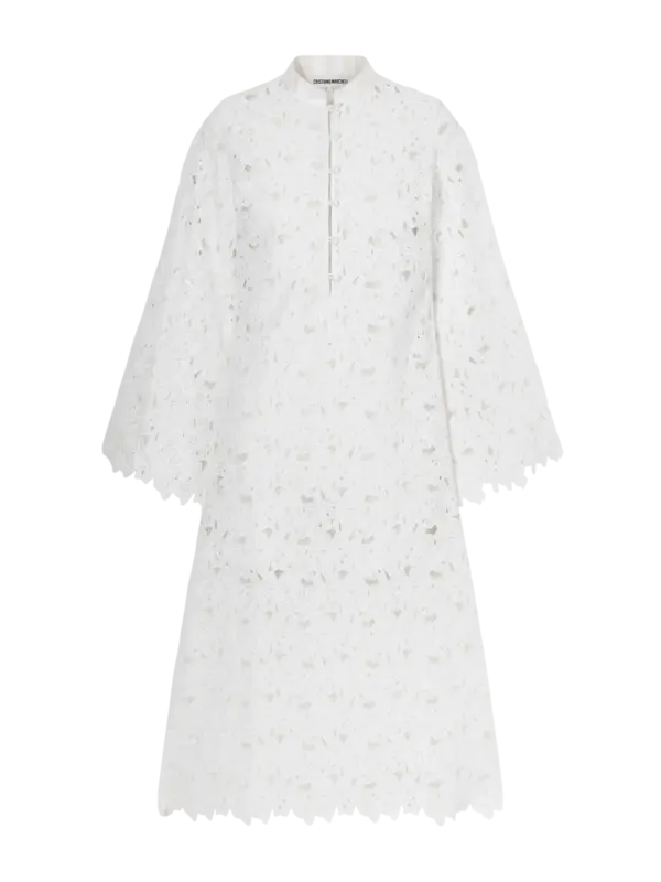 CRISTIANO MARCHELI Eleonora Floral Embroidered Broderie Anglaise Kaftan - White