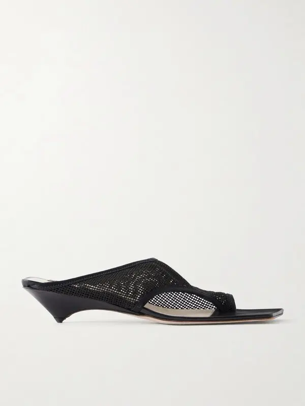 CHRISTEN Leather-trimmed Mesh Slingback Sandals - Black