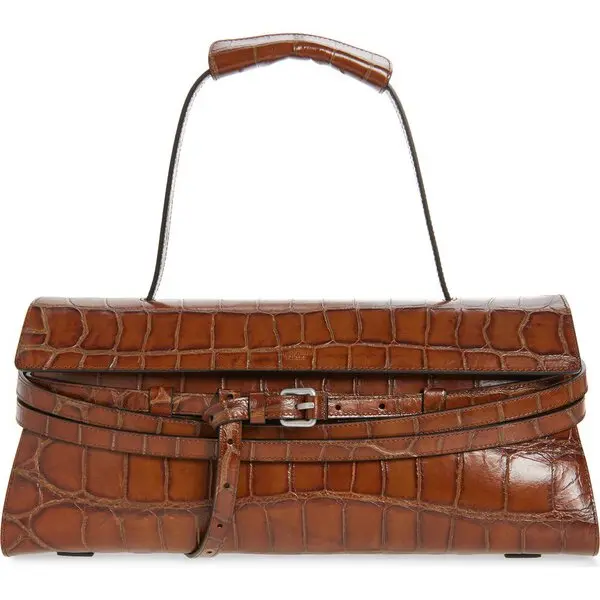 Moschino Croc Embossed Leather East/west Shoulder Bag