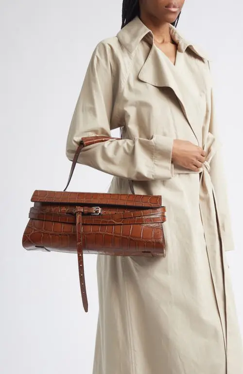 Moschino Croc Embossed Leather East/west Shoulder Bag