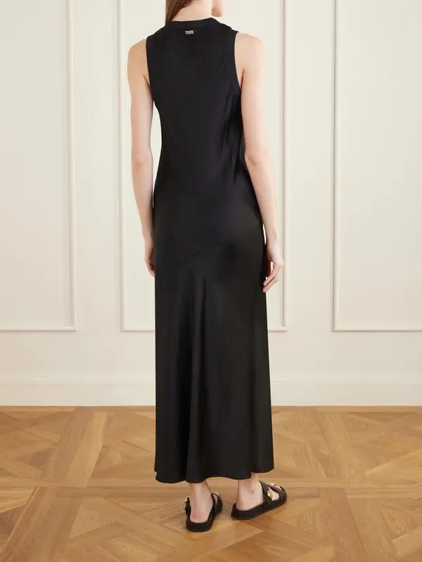 AMI Paris Ribbed-knit Trimmed Satin Maxi Dress
