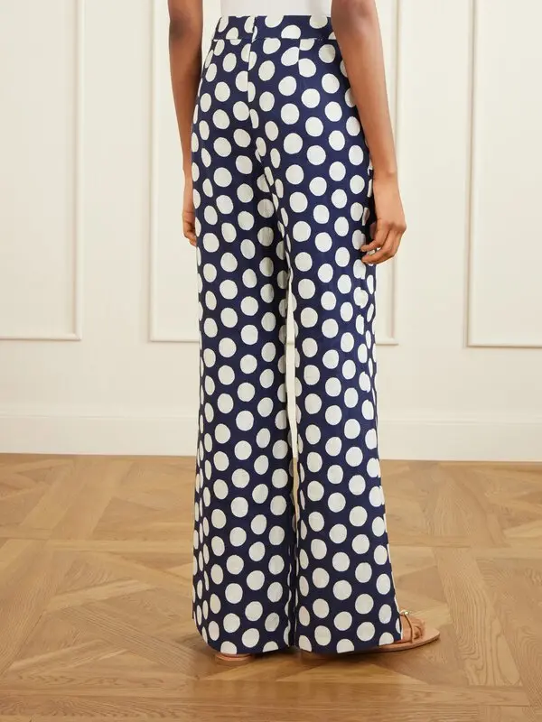 Cara Cara Polka Dot Linen Wide-leg Pants - Blue