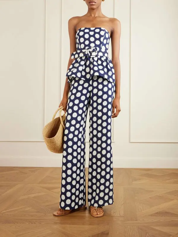 Cara Cara Polka Dot Linen Wide-leg Pants