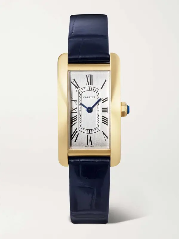 CARTIER Tank Américaine 35mm 18-karat And Alligator Watch - Gold
