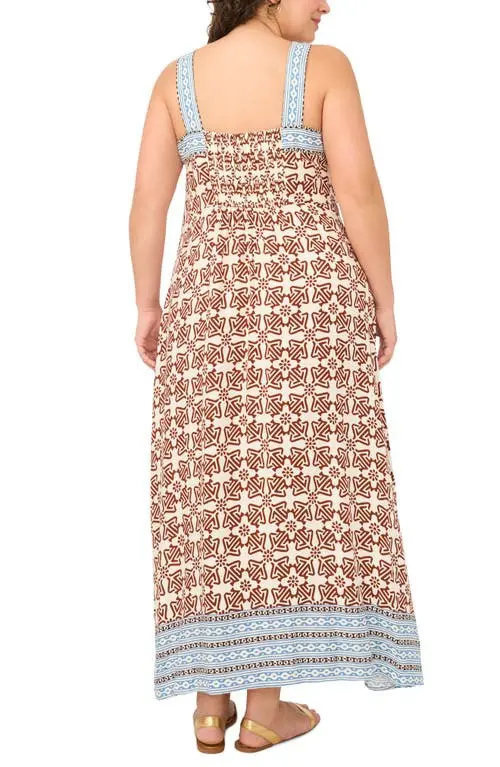 Vince Camuto Printed Smock Back Maxi Dress - Rust