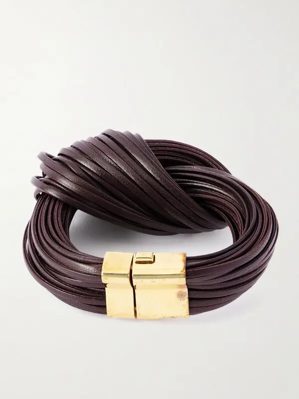 Bottega Veneta Knot Gold-plated Leather Bracelet