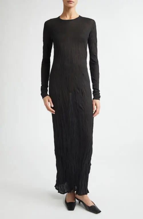 TOTEME Crinkled Long Sleeve Column Dress - Black