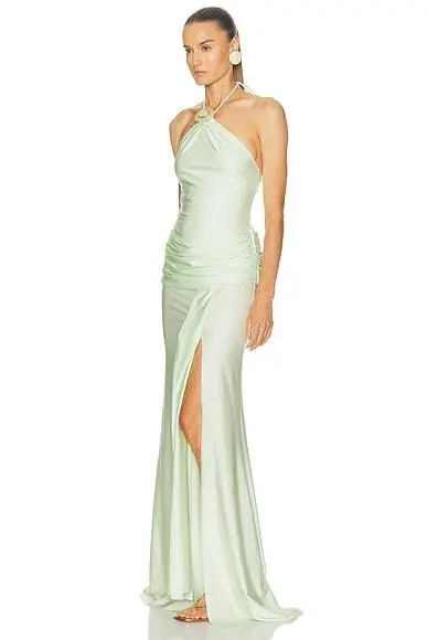 SHANI SHEMER Halterneck Maxi Dress With Front Stone Accent