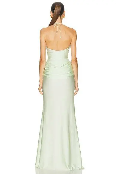 SHANI SHEMER Halterneck Maxi Dress With Front Stone Accent