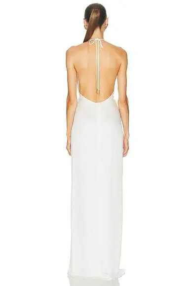 Silvia Tcherassi Rowan Halterneck Gown With Acrylic Shell Accent - White