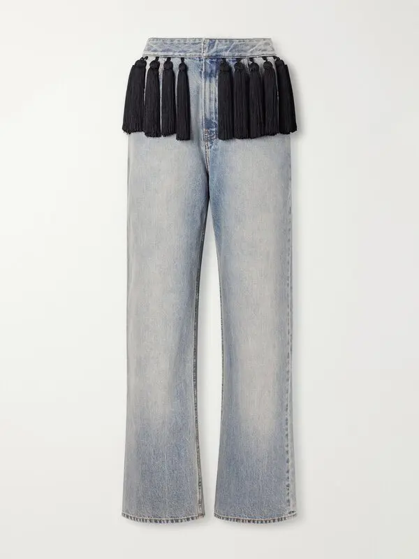 Alaïa Tasseled Low-rise Straight-leg Jeans - Blue
