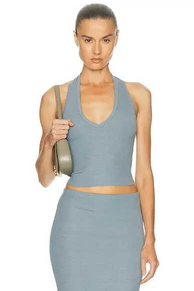 Eterne Halterneck Cropped Ribbed Jersey Top