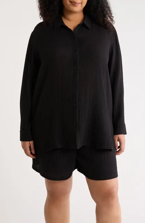 Eileen Fisher Classic Collar Organic Cotton Button-up Shirt - Black