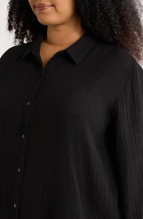Eileen Fisher Classic Collar Organic Cotton Button-up Shirt - Black