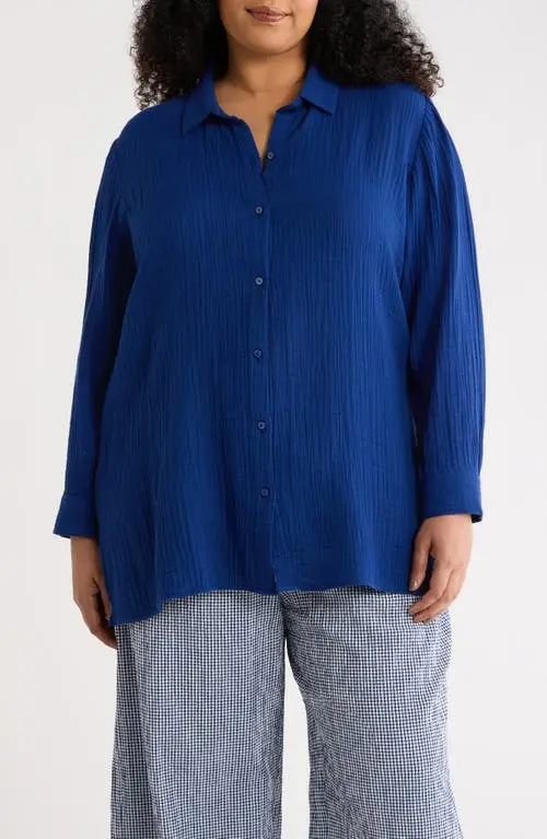 Eileen Fisher Classic Collar Organic Cotton Button-up Shirt - Deep Dive