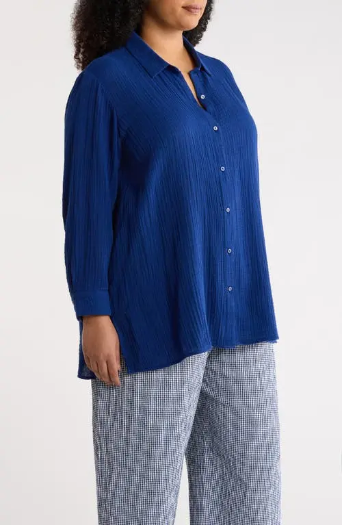 Eileen Fisher Classic Collar Organic Cotton Button-up Shirt - Deep Dive