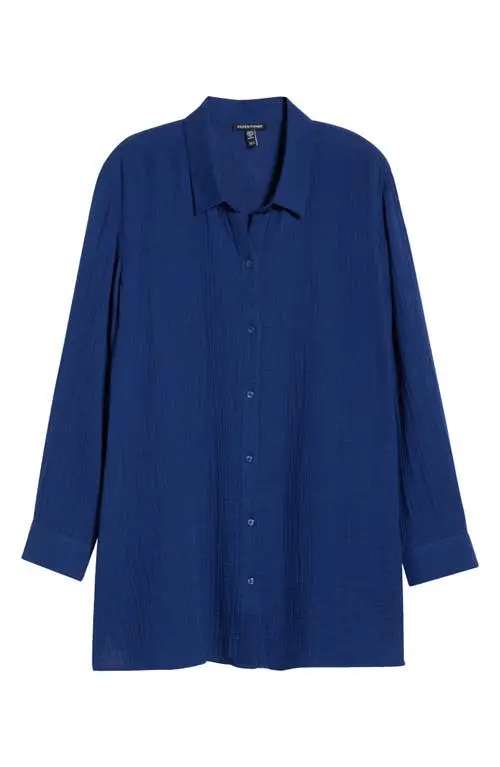 Eileen Fisher Classic Collar Organic Cotton Button-up Shirt - Deep Dive