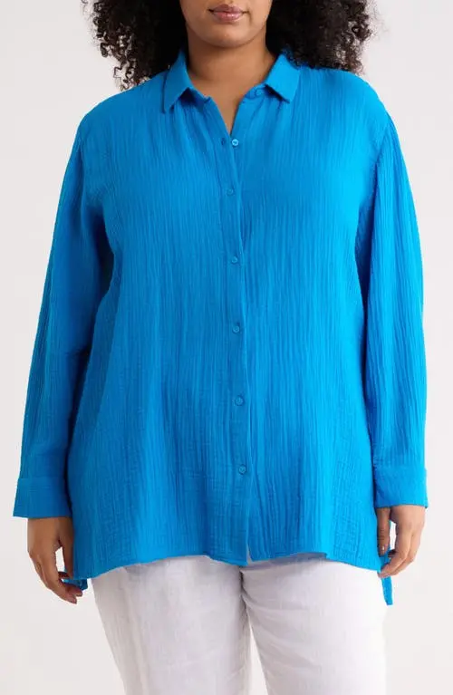Eileen Fisher Classic Collar Organic Cotton Button-up Shirt - Ibiza