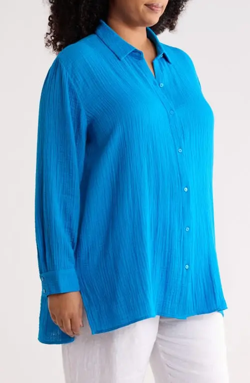 Eileen Fisher Classic Collar Organic Cotton Button-up Shirt - Ibiza