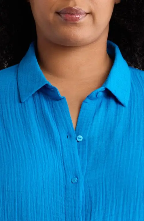 Eileen Fisher Classic Collar Organic Cotton Button-up Shirt - Ibiza