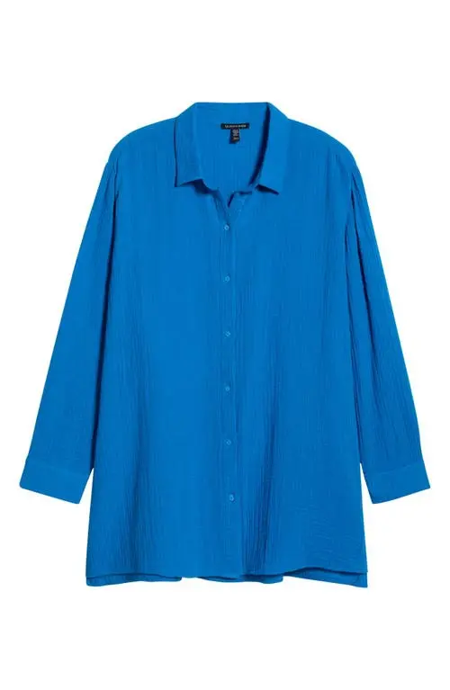 Eileen Fisher Classic Collar Organic Cotton Button-up Shirt - Ibiza