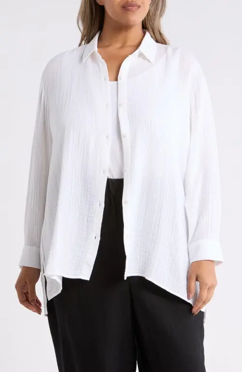 Eileen Fisher Classic Collar Organic Cotton Button-up Shirt