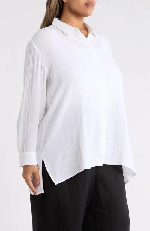 Eileen Fisher Classic Collar Organic Cotton Button-up Shirt