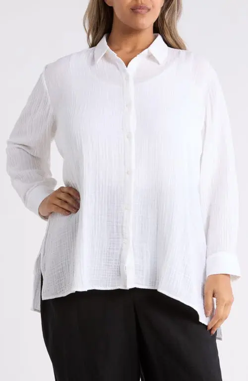 Eileen Fisher Classic Collar Organic Cotton Button-up Shirt