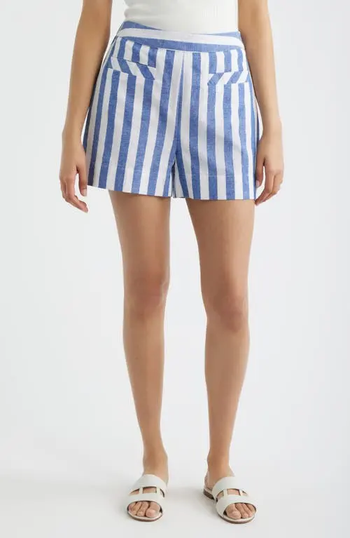 CITY BLUES Striped High-waisted Shorts - Blue