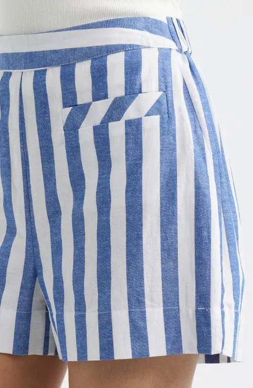 CITY BLUES Striped High-waisted Shorts - Blue