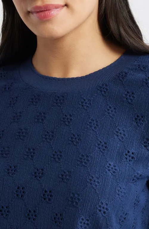 CITY BLUES Eyelet T-shirt - Navy