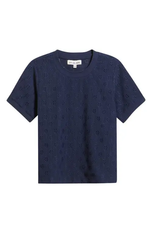 CITY BLUES Eyelet T-shirt - Navy