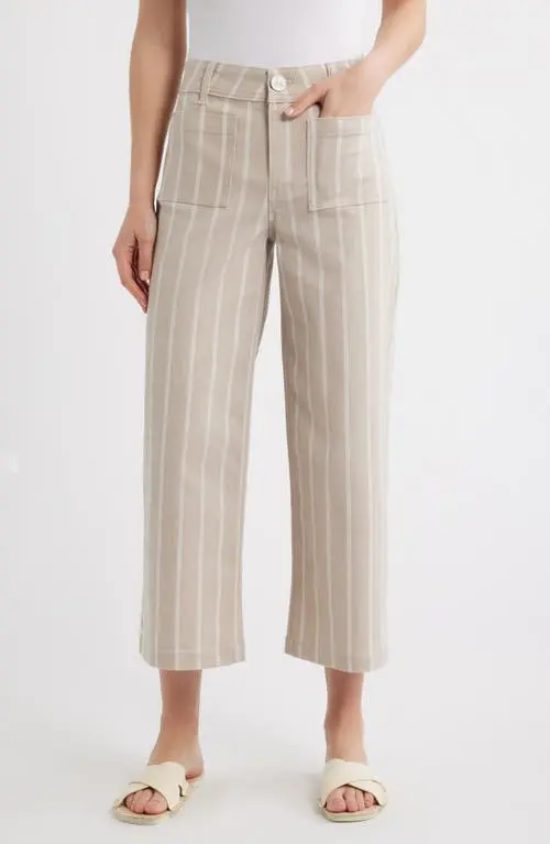 CITY BLUES Striped Crop Wide Leg Pants - Latte/cafe