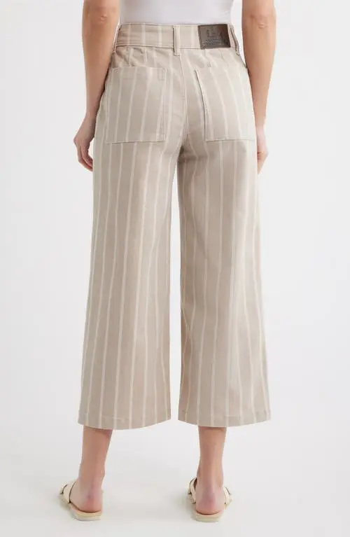 CITY BLUES Striped Crop Wide Leg Pants - Latte/cafe