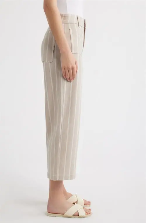 CITY BLUES Striped Crop Wide Leg Pants - Latte/cafe