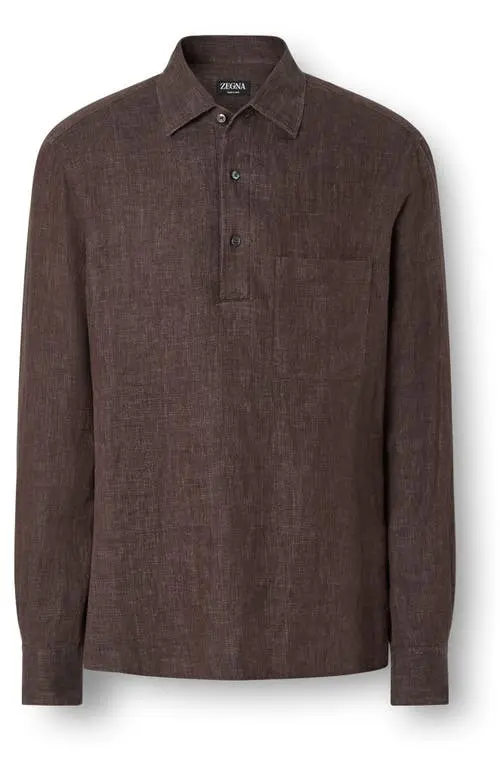 Zegna Oasi Lino Polo Shirt - Dark Brown