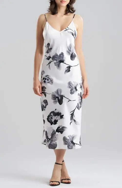 Natori Aurelia Floral Charmeuse Nightgown - Warm White