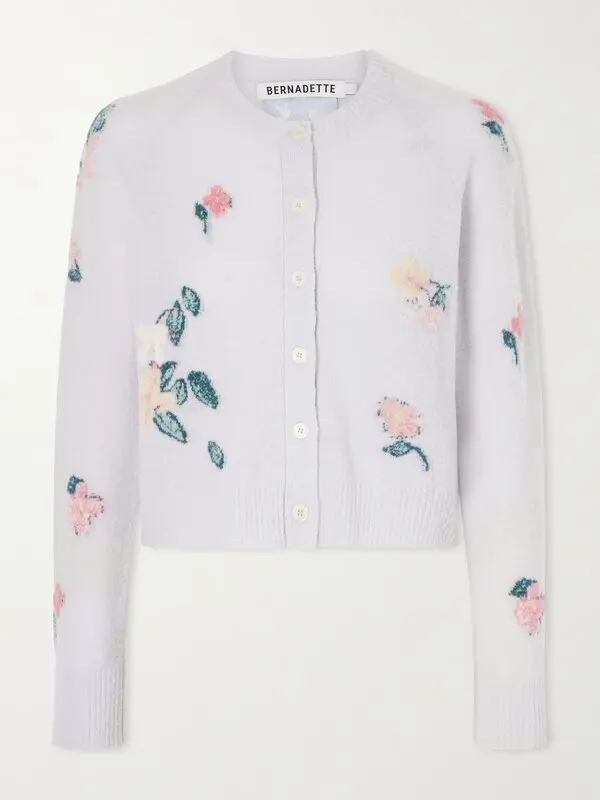 Bernadette Clemence Wool-blend Floral-patterned Cardigan - Blue