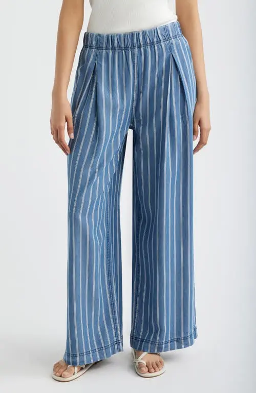 CITY BLUES Pleated Stripe Wide Leg Denim Pants