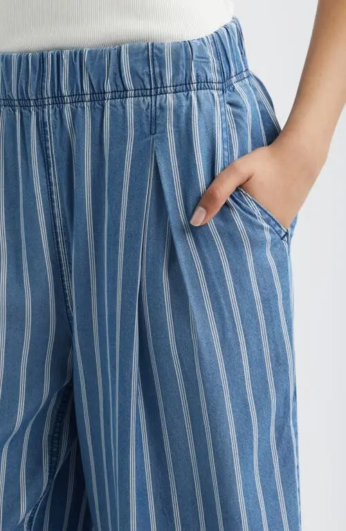 CITY BLUES Pleated Stripe Wide Leg Denim Pants