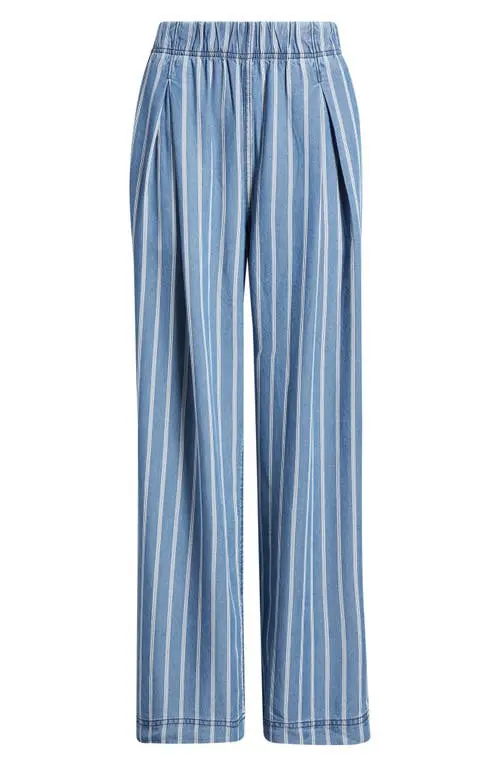 CITY BLUES Pleated Stripe Wide Leg Denim Pants