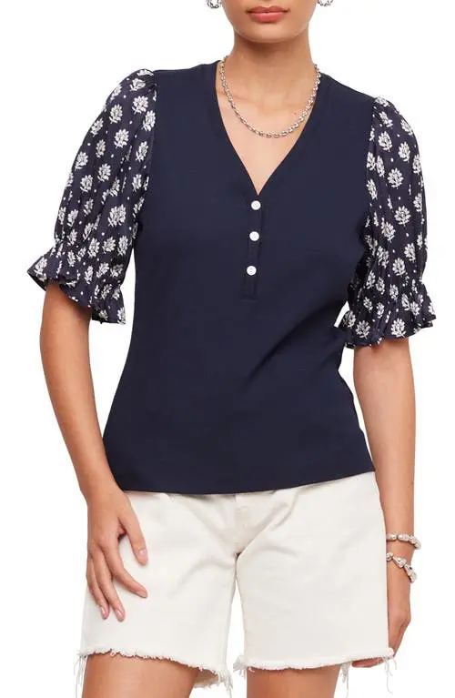 Fifteen Twenty Tamra Contrast Puff Sleeve Henley